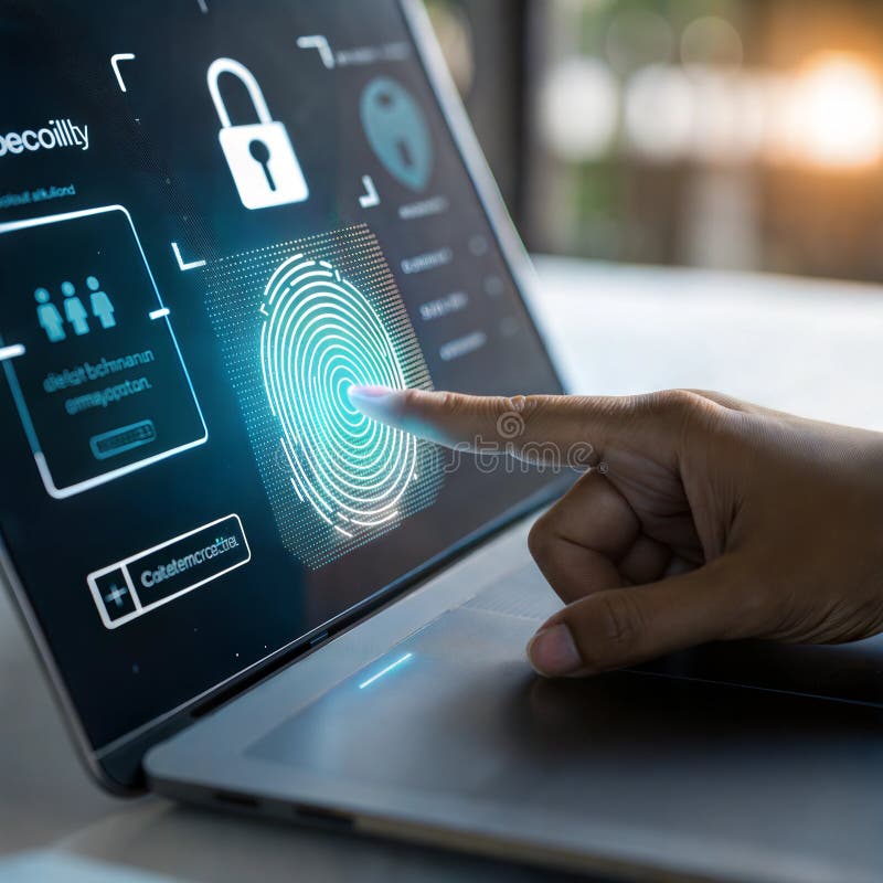 Fingerprint Scan Authentication on Laptop Stock Illustration ...
