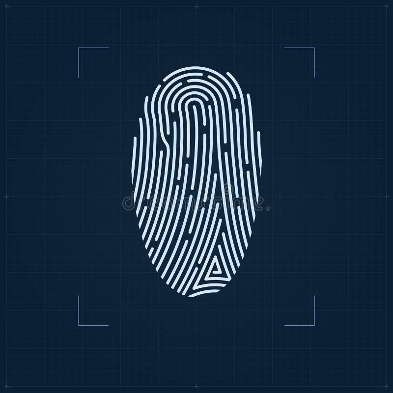 Fingerprint Scan on Blueprint Mesh Background. Vector Illustration ...