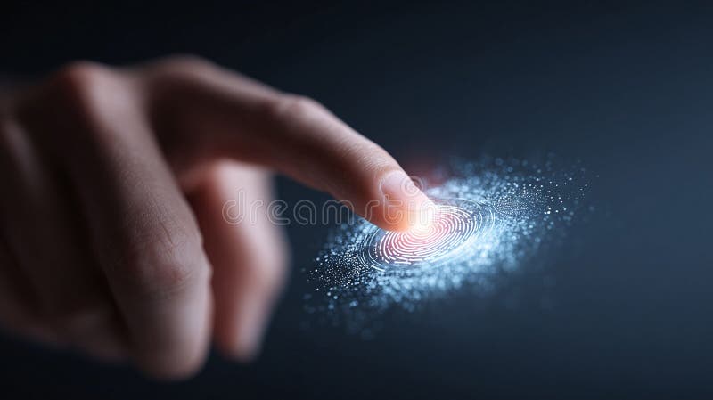 Fingerprint Scan Concept. Hand Touching Glowing Digital Fingerprint ...