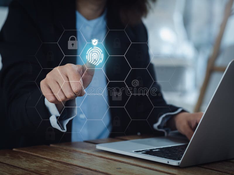 Fingerprint Scan with Digital Safety Shield with a Checkmark Icon on ...