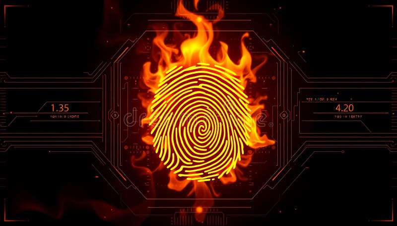 Fingerprint Scan with Fire Effect, Biometric Security and Digital ...