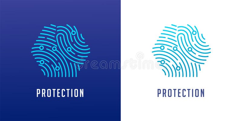 Fingerprint Scan Logo, Privacy, Human Brain Icon, Cyber Security ...