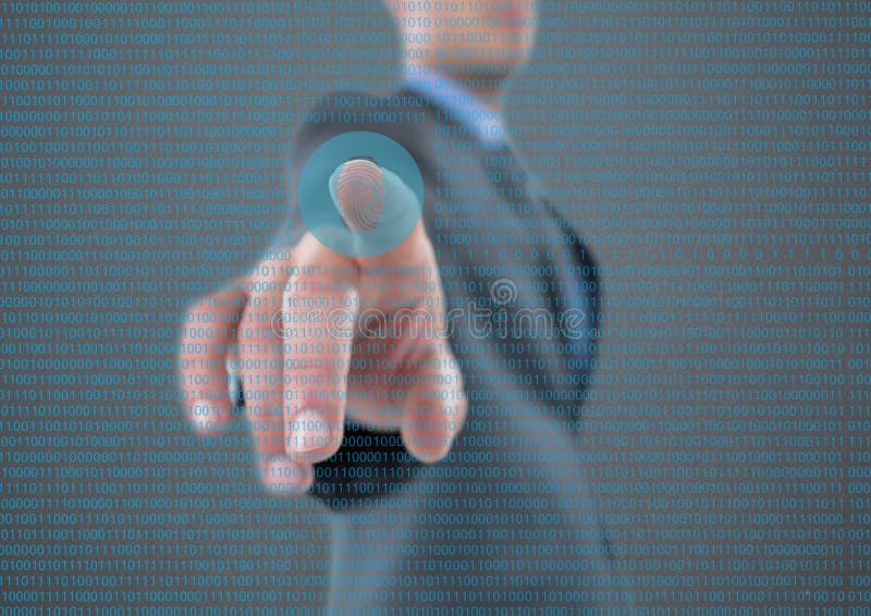 Fingerprint Scan in the Middle of the Image, with Binary Code Stock ...