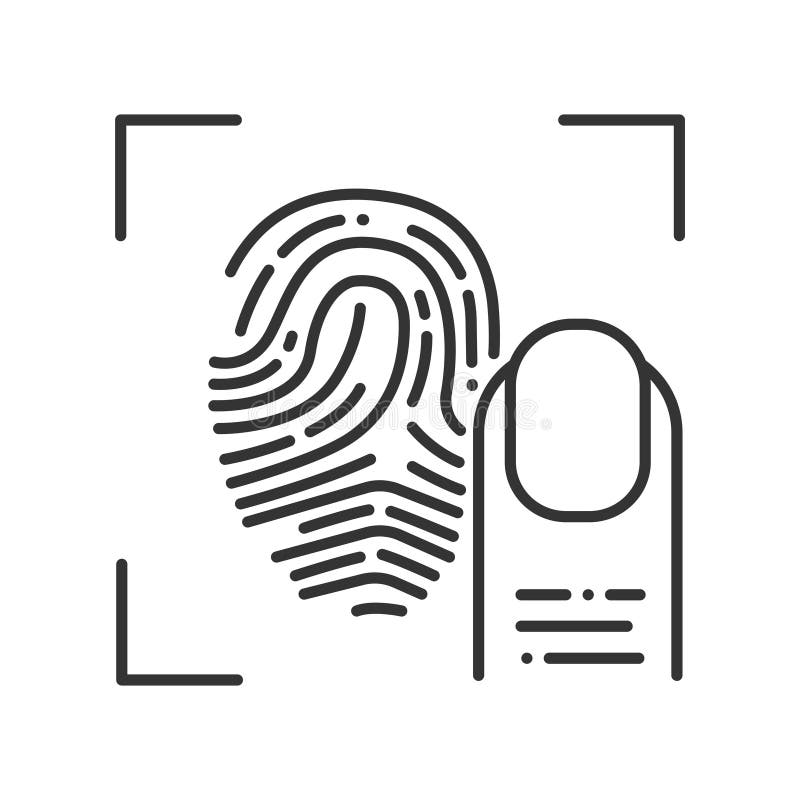 Fingerprint Scan Provides Security Access Black Line Icon. ID and ...