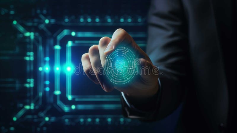 Fingerprint Scan Provides Security Access ,Businessman Pointing ... Fingerprint Scan Provides Security Access ,Businessman Pointing ...