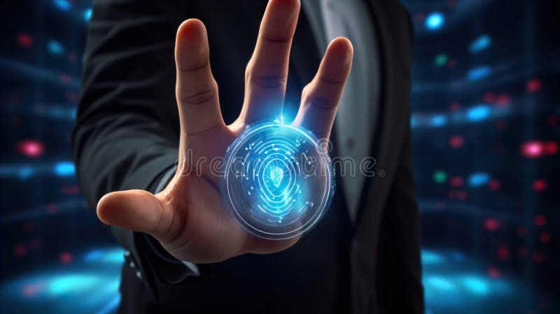 Fingerprint Scan Provides Security Access ,Businessman Pointing ... Fingerprint Scan Provides Security Access ,Businessman Pointing ...