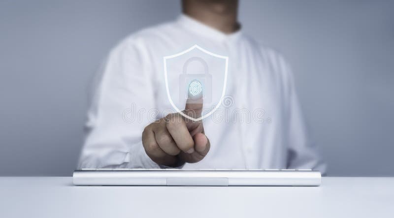 Fingerprint Scan and Shield, Lock Icon Appeared on Virtual Screen while ...