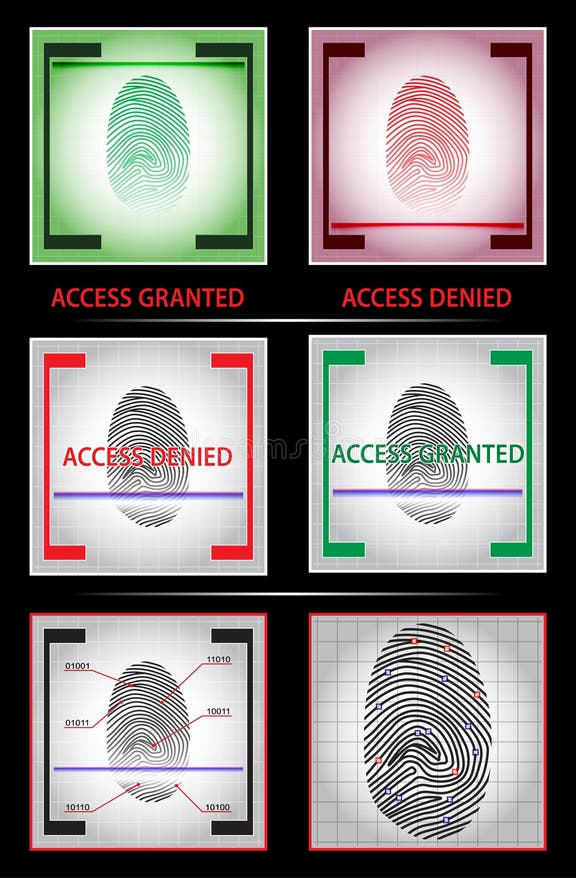 Fingerprint Scanner. Access Granted Denied. Set. Vector Illustration ...