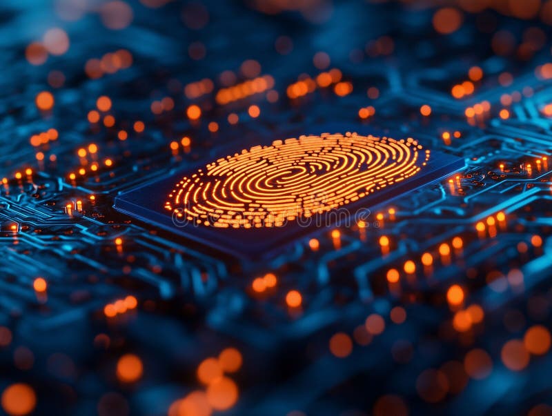Fingerprint Scanner on Digital Circuitry Stock Illustration ...