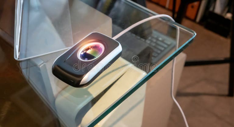 Fingerprint Scanner on Glass Table for Check-in Security System Stock ...