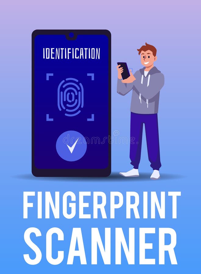 Fingerprint Scanner for Identification System Banner, Flat Vector ...