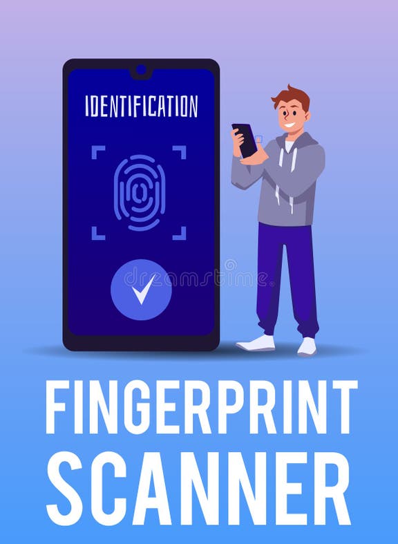 Fingerprint Scanner for Identification System Banner, Flat Vector ...
