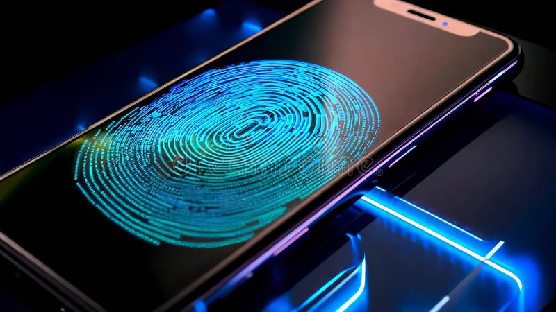 Fingerprint Scanner is on the Smartphone on Dark Blue Background with ...