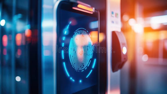 Fingerprint Scanning Access Control Terminal Showing Futuristic Digital ...