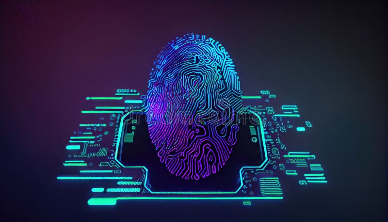 Fingerprint Scanning Circuit Board Neon Color Cyber Security Biometrics ...