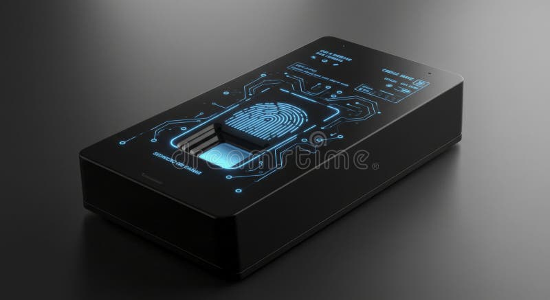 Fingerprint Scanning Device with Glowing Blueprint Design on Black ...