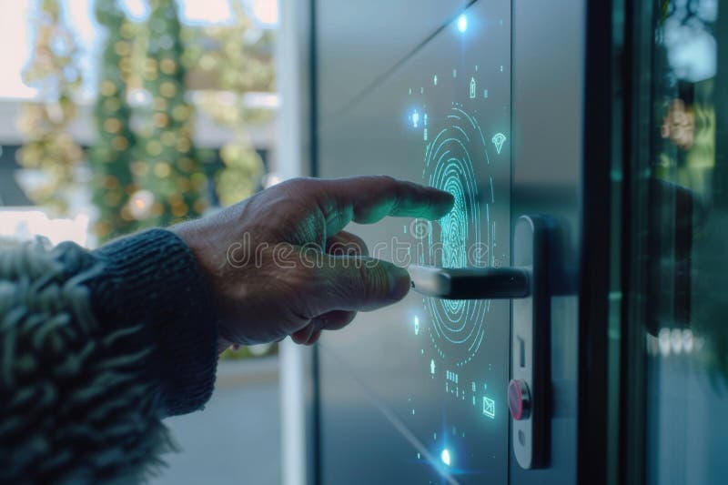 Fingerprint Scanning on Entrance Door Representing Smart Home ...
