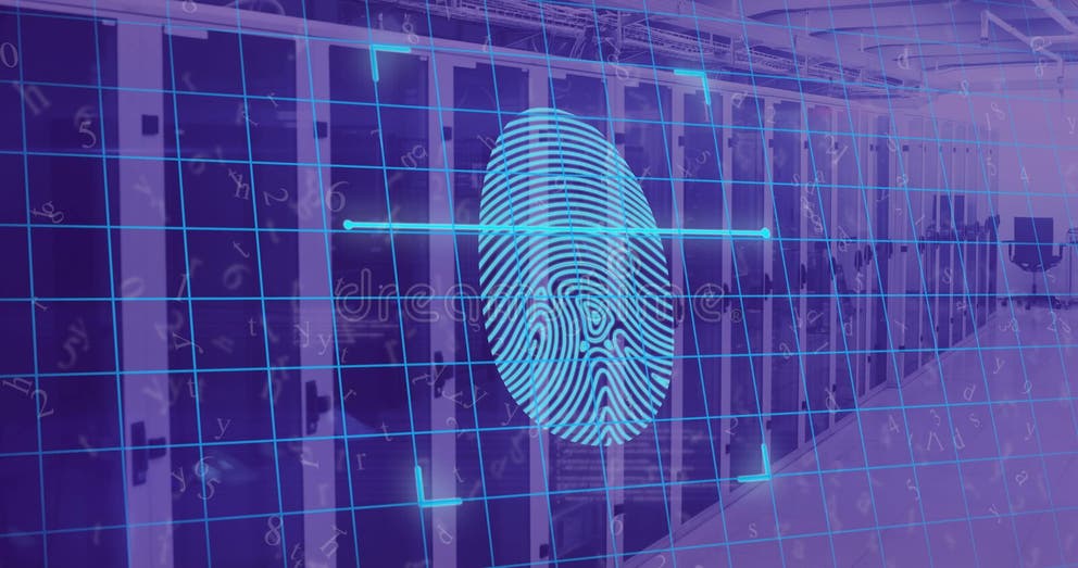 Fingerprint Scanning Image Over Data Servers in Server Room Stock Image ...
