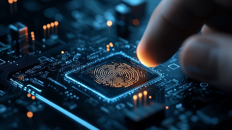 Fingerprint Scanning Technology on a Microchip Circuit Stock ...