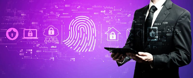 Fingerprint Scanning Theme with Person Using a Laptop Stock Photo ... Fingerprint Scanning Theme with Person Using a Laptop Stock Photo ...