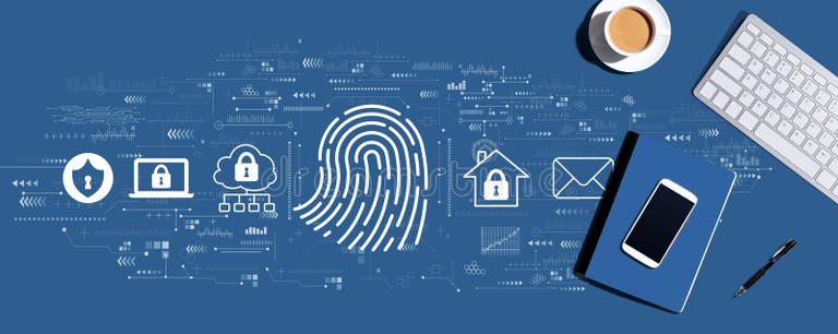 Fingerprint Scanning Theme with Computer Keyboard and Office Items ...