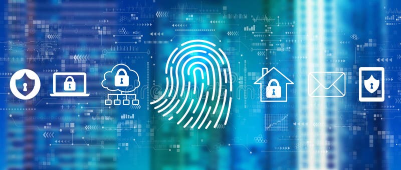 Fingerprint Scanning Theme with Downtown Skyline Stock Image - Image of ...