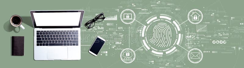Fingerprint Scanning Theme with a Laptop Computer Stock Photo - Image ...