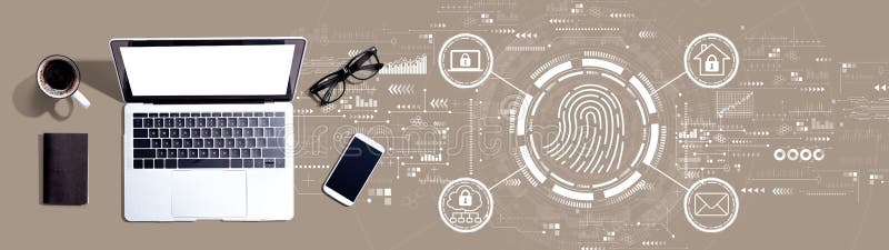 Fingerprint Scanning Theme with a Laptop Computer Stock Photo - Image ...