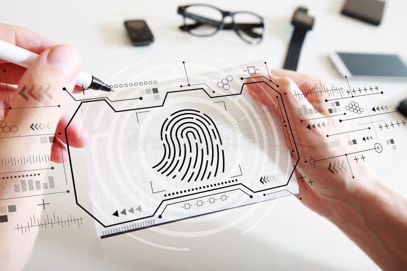 Fingerprint Scanning Theme with a Notebook Stock Photo - Image of hand ...