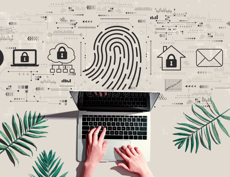 Fingerprint Scanning Theme with Person Using a Laptop Stock Image ...