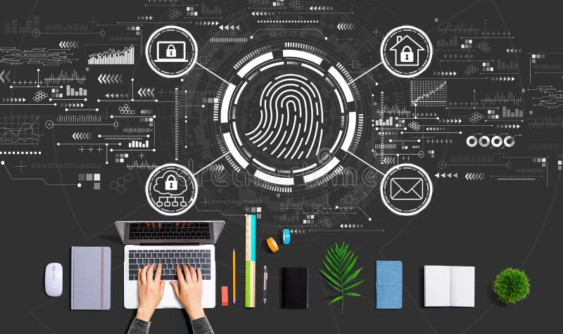 Fingerprint Scanning Theme with Person Using a Laptop Stock Photo ...