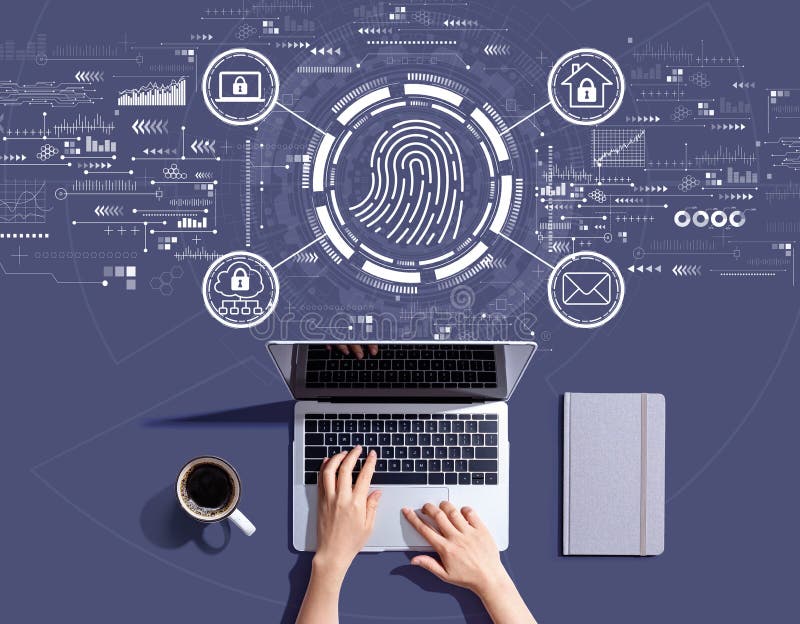 Fingerprint Scanning Theme with Person Using a Laptop Stock Image ...