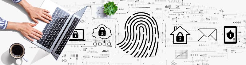 Fingerprint Scanning Theme with Person Using a Laptop Editorial Image ...