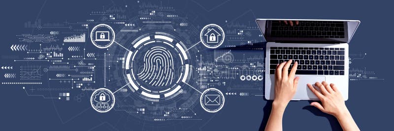 Fingerprint Scanning Theme with Person Using a Laptop Stock Photo ...