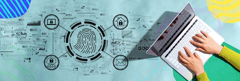 Fingerprint Scanning Theme with Person Using a Laptop Stock Photo ... Fingerprint Scanning Theme with Person Using a Laptop Stock Photo ...