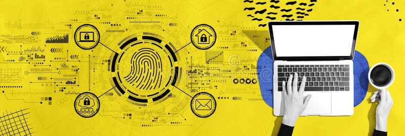 Fingerprint Scanning Theme with Person Using a Laptop Stock Image ...