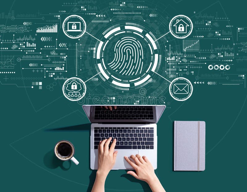 Fingerprint Scanning Theme with Person Using a Laptop Stock Photo ... Fingerprint Scanning Theme with Person Using a Laptop Stock Photo ...