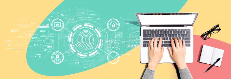 Fingerprint Scanning Theme with Person Using a Laptop Stock Photo ...