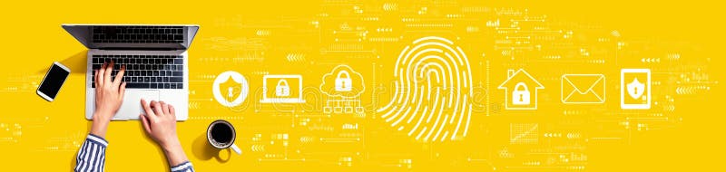 Fingerprint Scanning Theme with Person Using Laptop Stock Illustration ... Fingerprint Scanning Theme with Person Using Laptop Stock Illustration ...