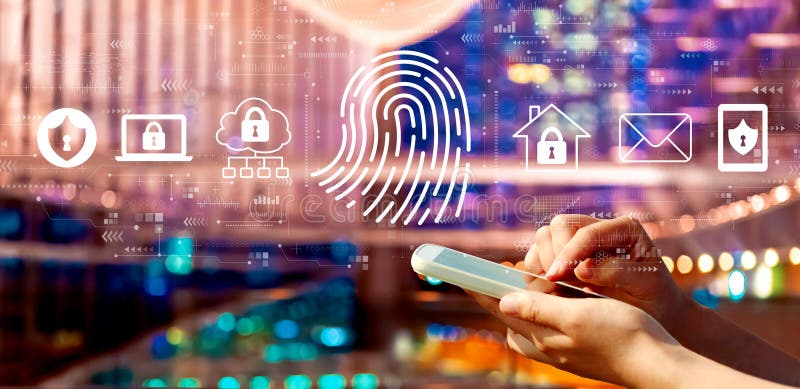 Fingerprint Scanning Theme with Person Using a Smartphone in City at ... Fingerprint Scanning Theme with Person Using a Smartphone in City at ...