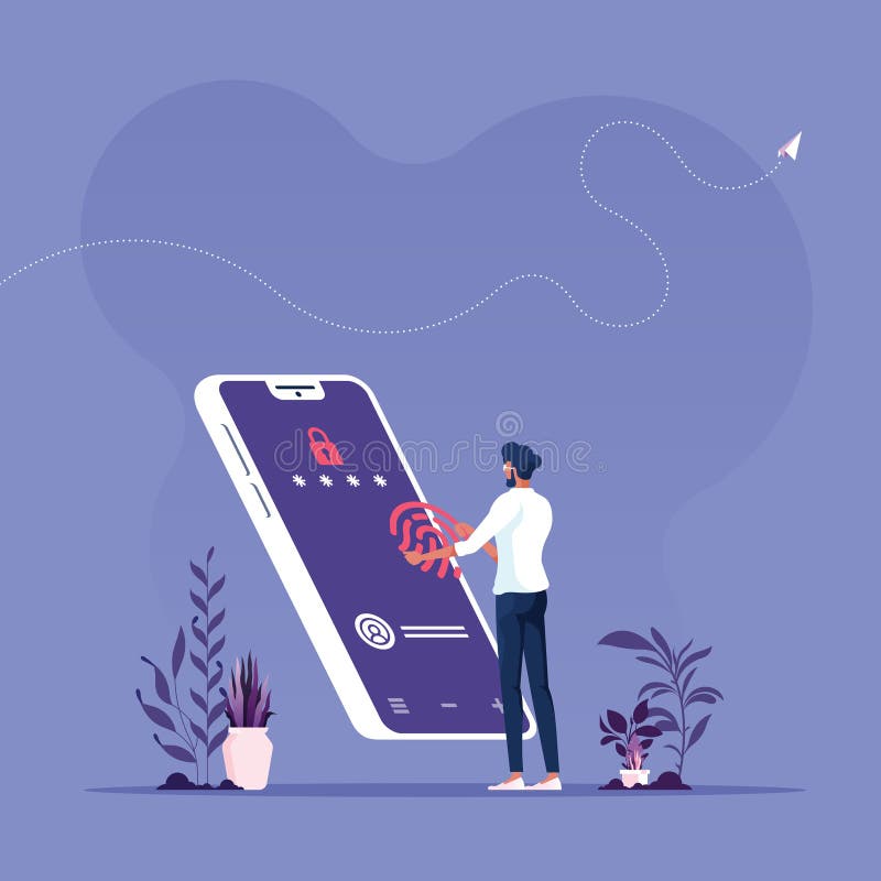 Fingerprint Security of Mobile Concept. Businessman Set Protection on ... Fingerprint Security of Mobile Concept. Businessman Set Protection on ...