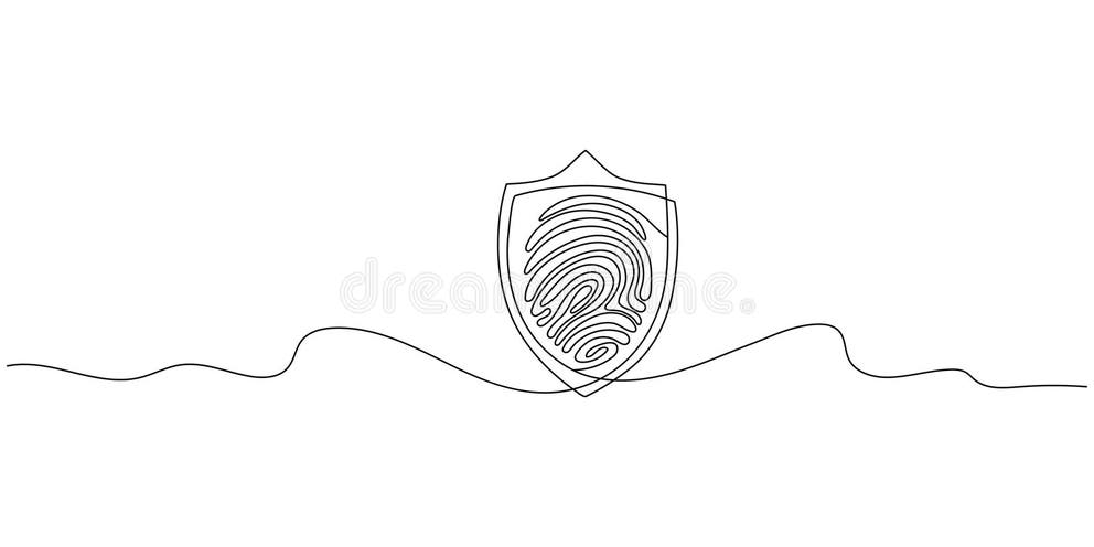 Fingerprint Security Sign Line Icon. Continuous Single Line with Curl ...