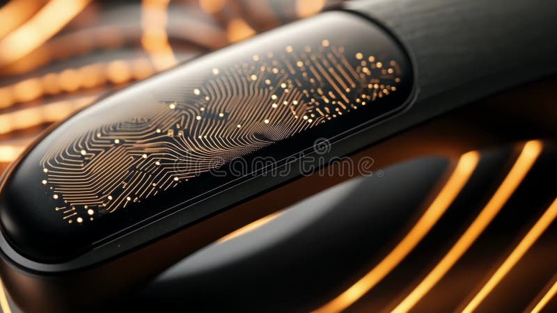 Fingerprint Sensor Scanning on Device Displaying Glowing Trails of Data ...