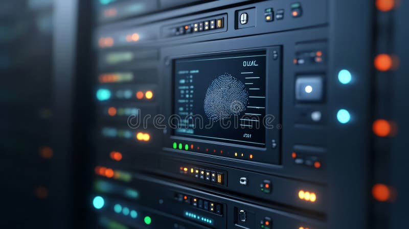 Fingerprint on Server Screen in Data Center Stock Illustration ...