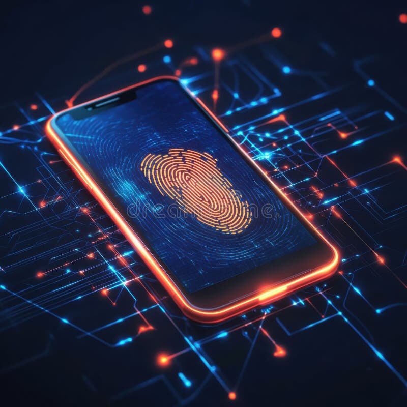 Fingerprint on a Smartphone Touchscreen Displaying Security and User ...