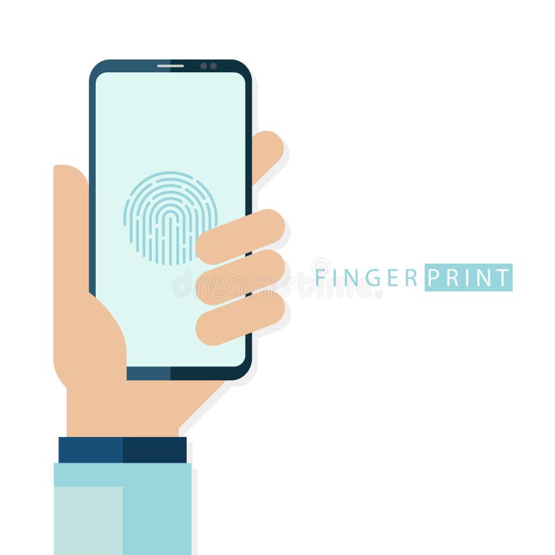 Fingerprint Touch ID Concept with Human Hand Holding Smartphone. Stock ...