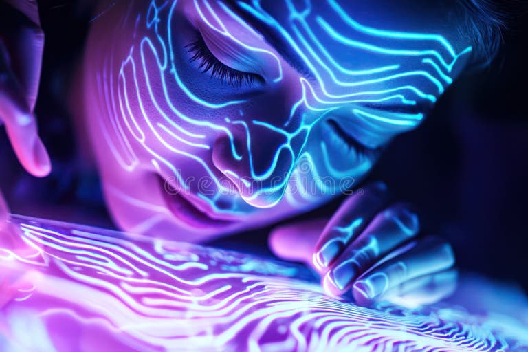 Fingerprint Verification Under Glowing UV Light Stock Image - Image of ...