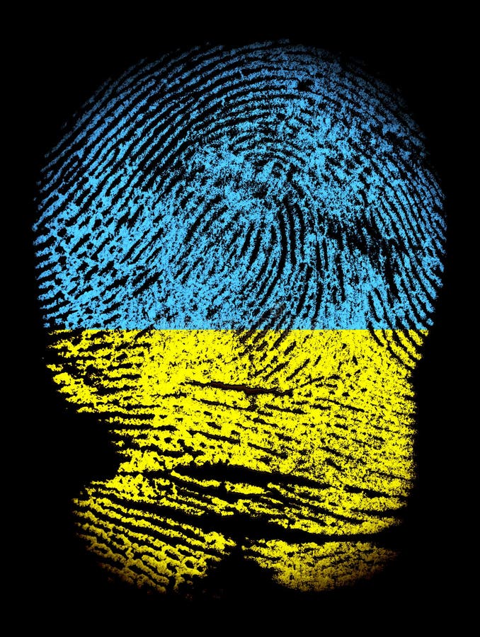 Fingerprints in Colors of Ukraine Flag, Black Background Stock Image ...