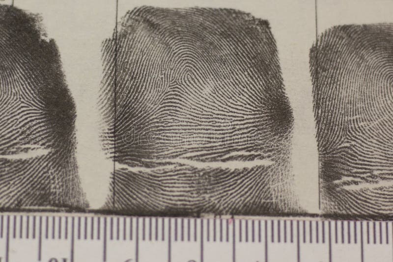 Lens, Fingerprints and Forensic Ruler on Fingerprint Card Stock Image ...
