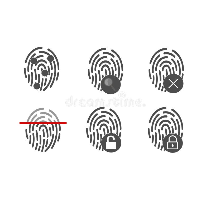 Fingerprints - Identification And Unlock, Large Vector Set Of Icons ...